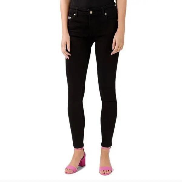 Versace Logo Embellished Denim Pants - Black