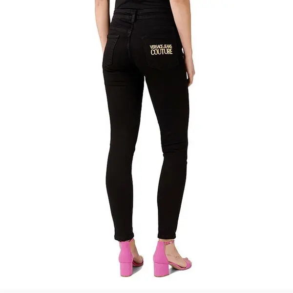 Versace Logo Embellished Denim Pants - Black