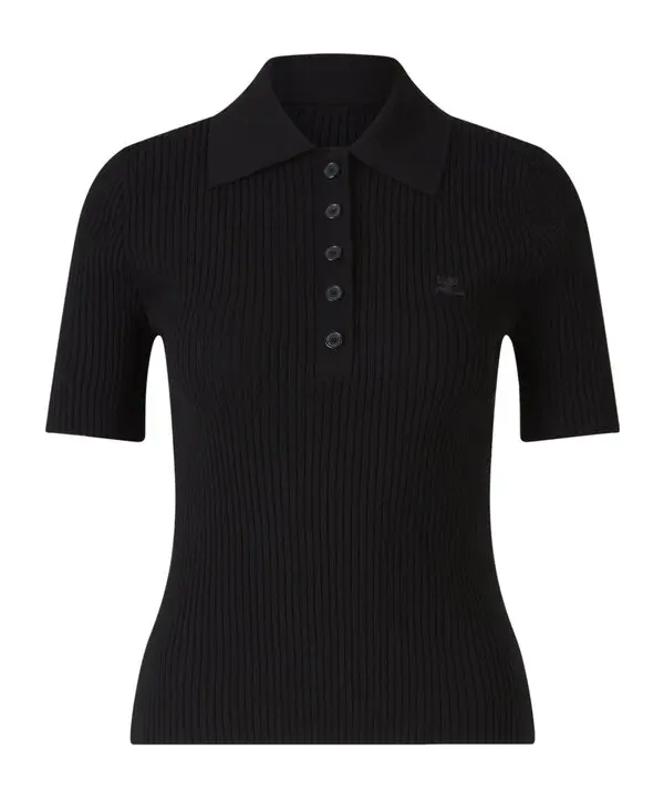 COURREGES Courrèges Rib Knit Polo Shirt - Black