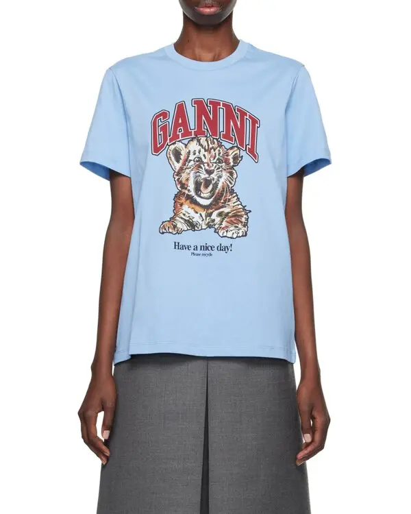 GANNI Graphic Animal Print T-shirt - Blue