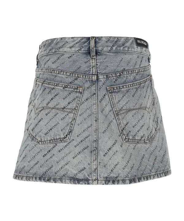 Balenciaga Allover Logo Printed Denim Mini Skirt