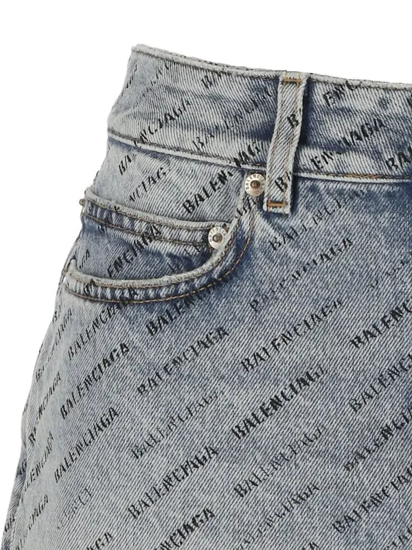Balenciaga Allover Logo Printed Denim Mini Skirt