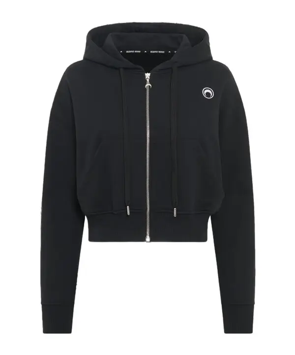 MARINE SERRE Moon Logo Cropped Zip Hoodie - Black