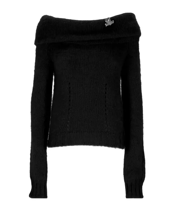 Blumarine Off-shoulder Knitted Cropped Top - Black