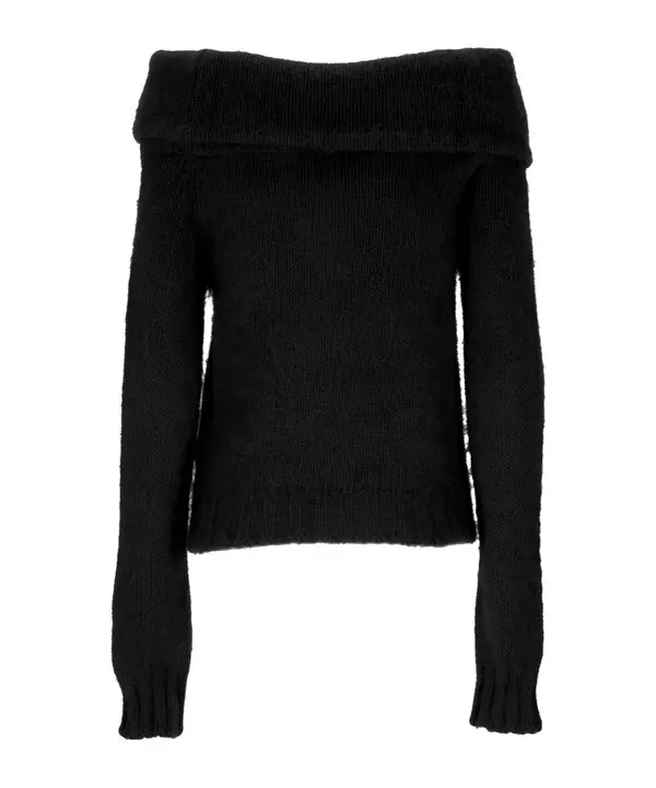 Blumarine Off-shoulder Knitted Cropped Top - Black