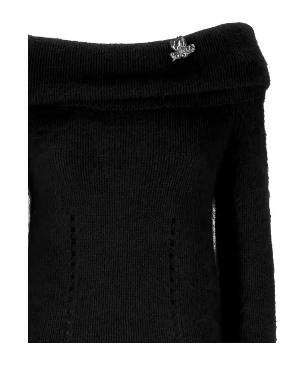Blumarine Off-shoulder Knitted Cropped Top - Black