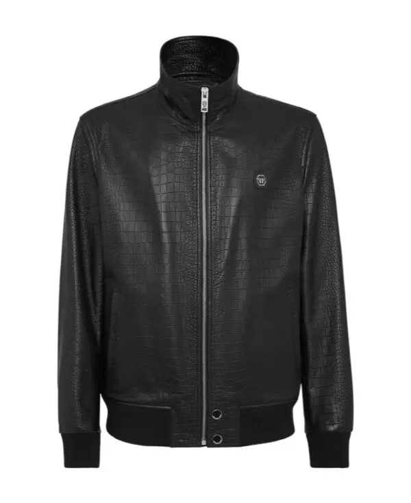 Philipp Plein Crocodile-effect Leather Bomber Jacket - Black