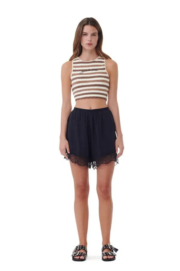 GANNI Crochet Racerback Top With Zipper