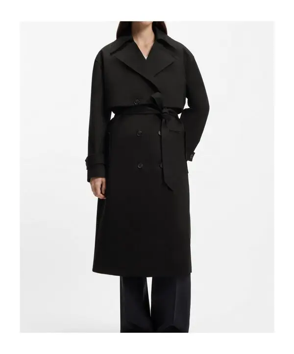 Hugo Boss Belted Trench Coat In Stretch Cotton