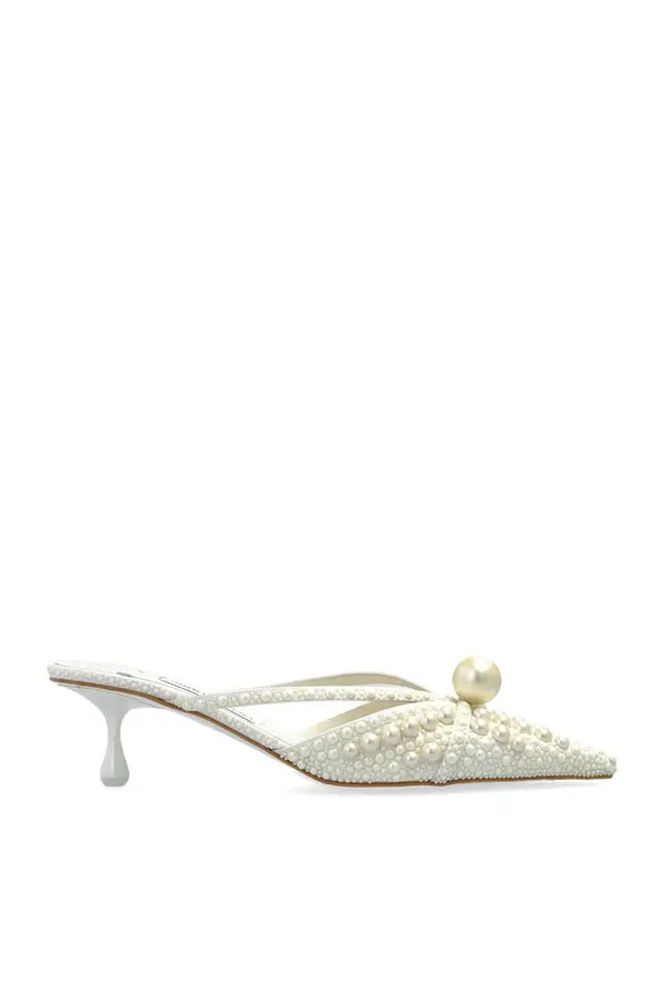 JIMMY CHOO Embellished Criss-cross Strap Mules - White