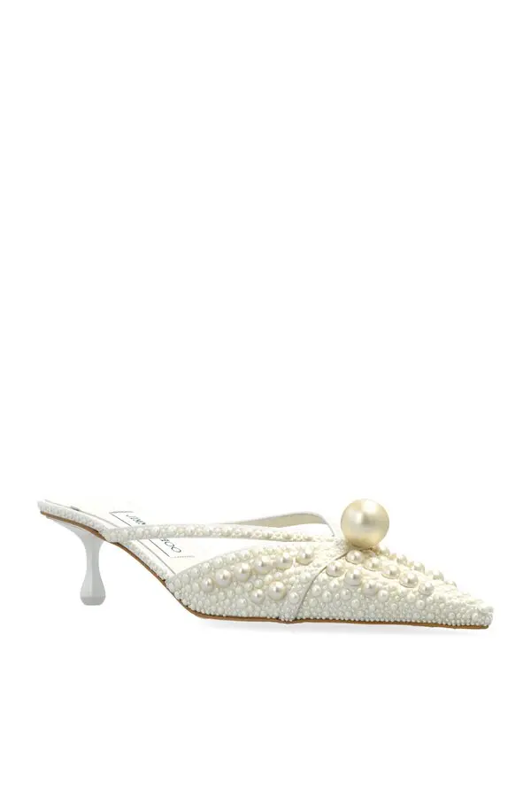 JIMMY CHOO Embellished Criss-cross Strap Mules - White