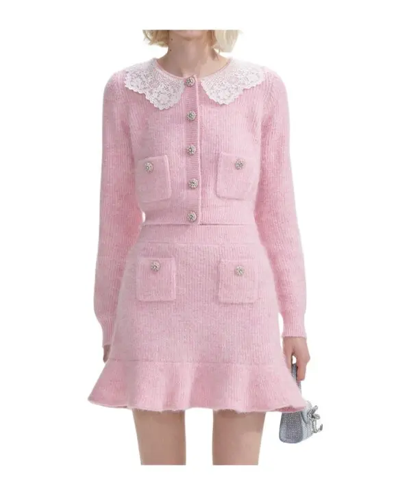 SELF-PORTRAIT Knitted Mini Skirt With Diamond Buttons