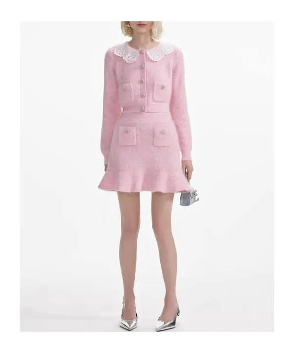 SELF-PORTRAIT Knitted Mini Skirt With Diamond Buttons