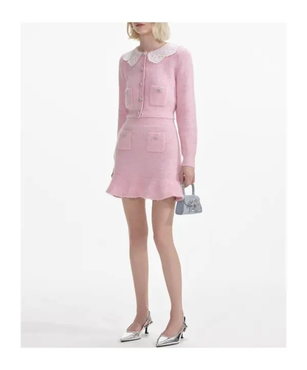 SELF-PORTRAIT Knitted Mini Skirt With Diamond Buttons