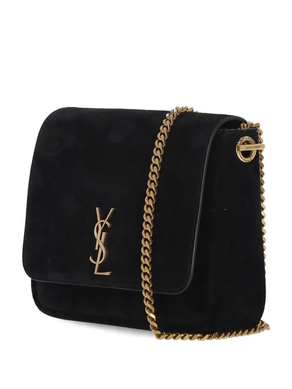 Saint Laurent Logo Plaque Foldover Top Shoulder Bag - Black