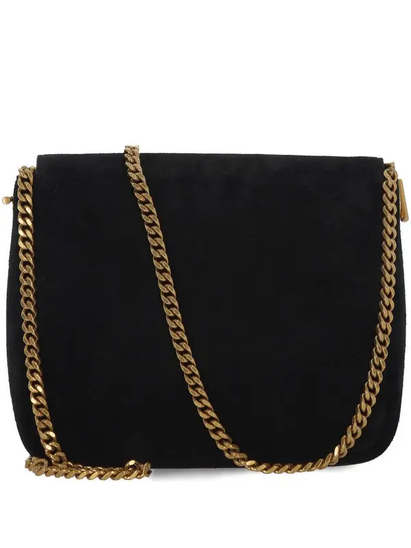 Saint Laurent Logo Plaque Foldover Top Shoulder Bag - Black