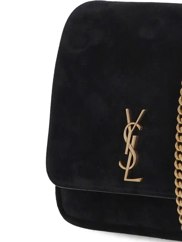 Saint Laurent Logo Plaque Foldover Top Shoulder Bag - Black