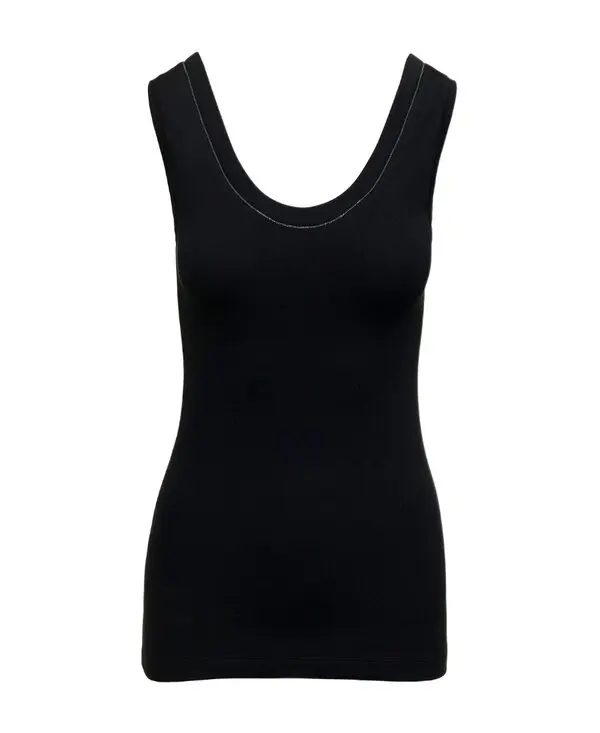 Brunello Cucinelli Embellished U-neck Tank Top - Black