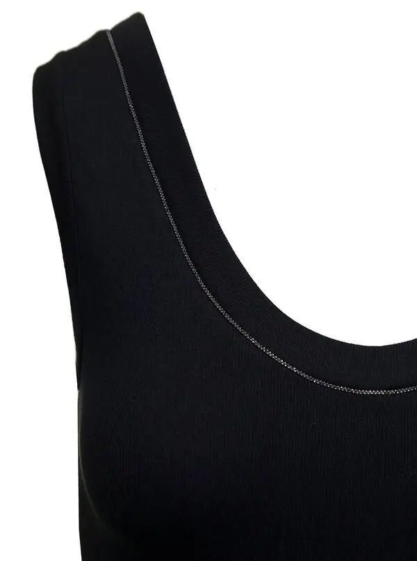 Brunello Cucinelli Embellished U-neck Tank Top - Black