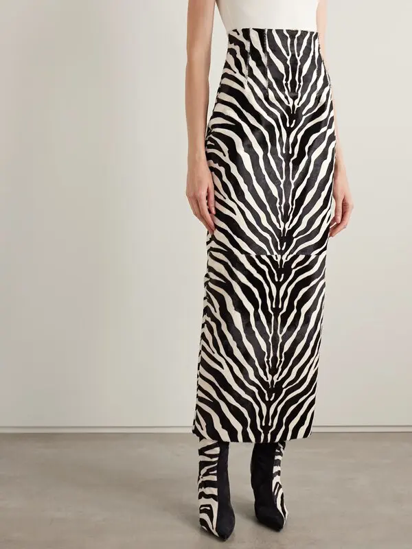 Khaite Loxley Zebra-print Calfskin Midi Skirt - Black