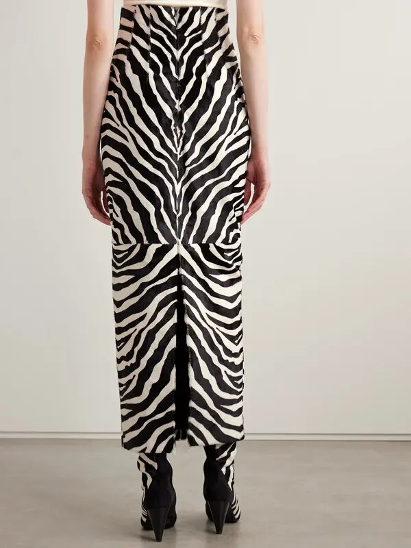 Khaite Loxley Zebra-print Calfskin Midi Skirt - Black