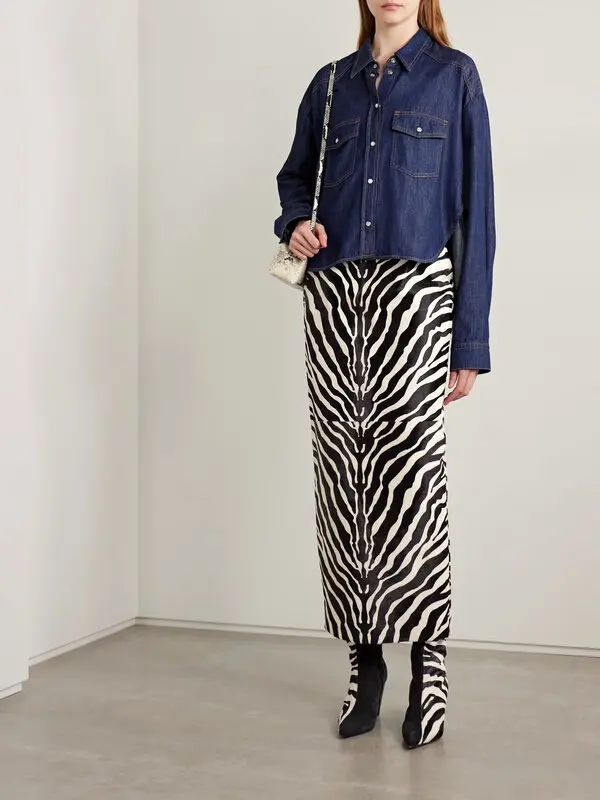 Khaite Loxley Zebra-print Calfskin Midi Skirt - Black