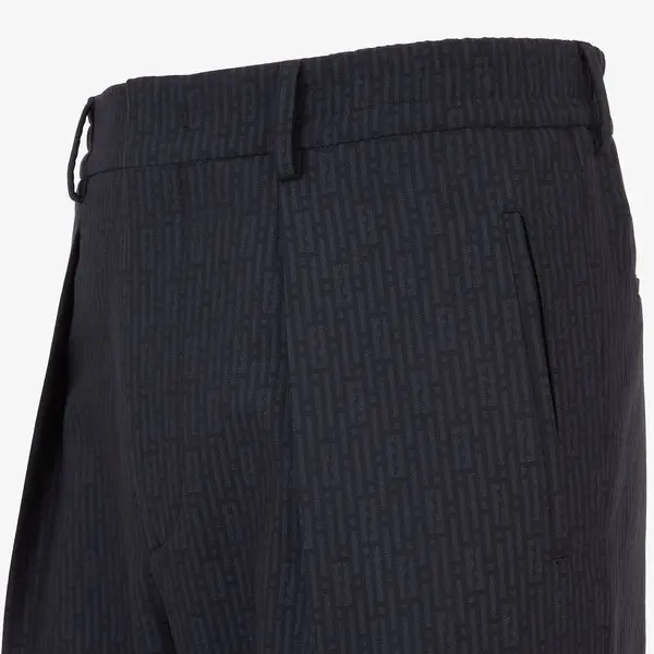 Fendi Straight-leg Tailored Pants With Ff Stripes Jacquard - Blue