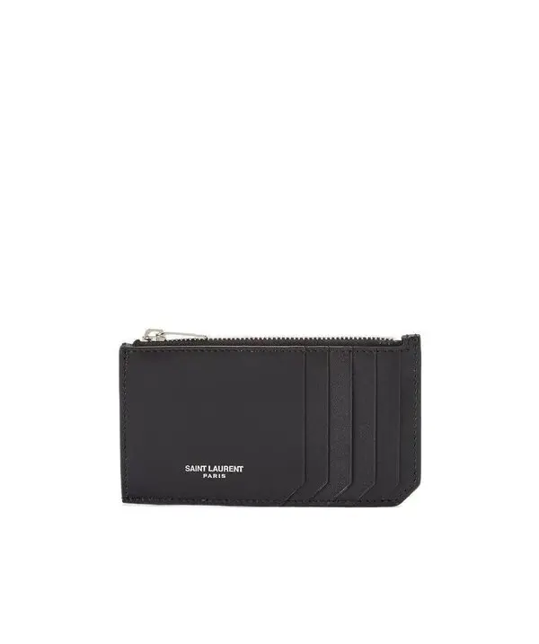 Saint Laurent Logo Detailed Zip-up Cardholder - Black