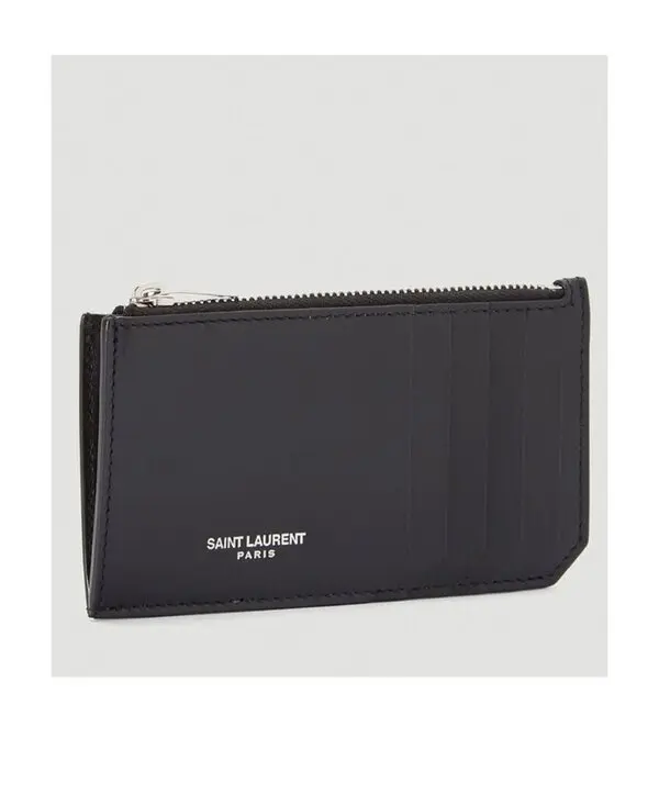 Saint Laurent Logo Detailed Zip-up Cardholder - Black