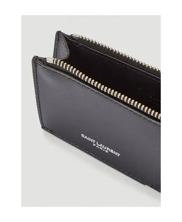 Saint Laurent Logo Detailed Zip-up Cardholder - Black