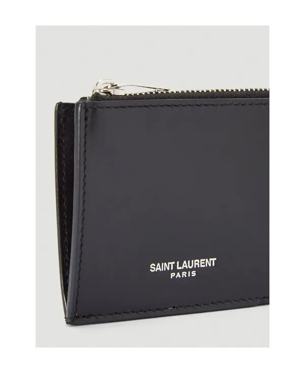 Saint Laurent Logo Detailed Zip-up Cardholder - Black
