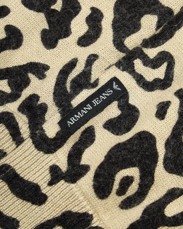 Emporio Armani V-neck Leopard Print Sweater With Pocket Detail