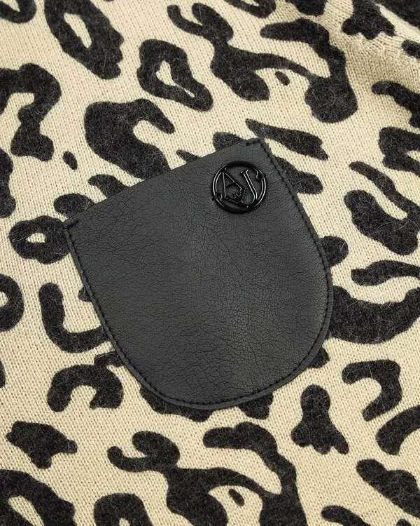 Emporio Armani V-neck Leopard Print Sweater With Pocket Detail