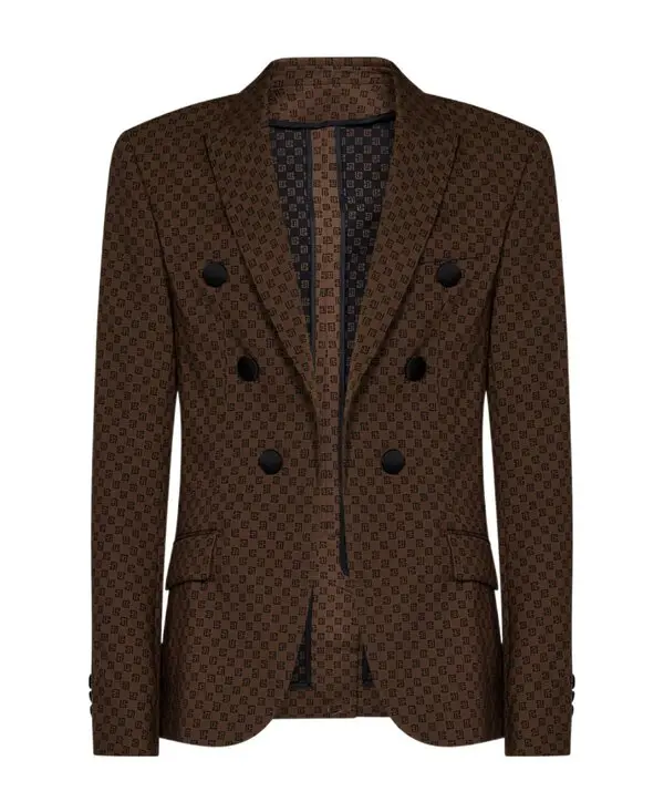 Balmain Monogram-jacquard Double-breasted Blazer