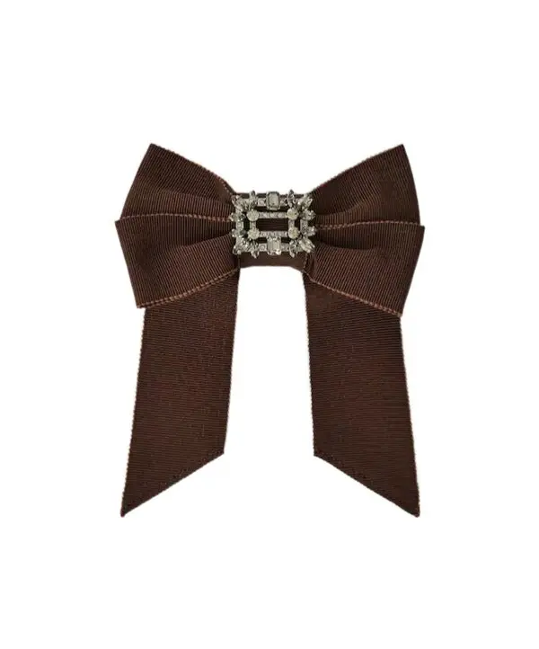 ROGER VIVIER Broche Vivier Grosgrain Hair Clip With Crystal Buckle - Brown