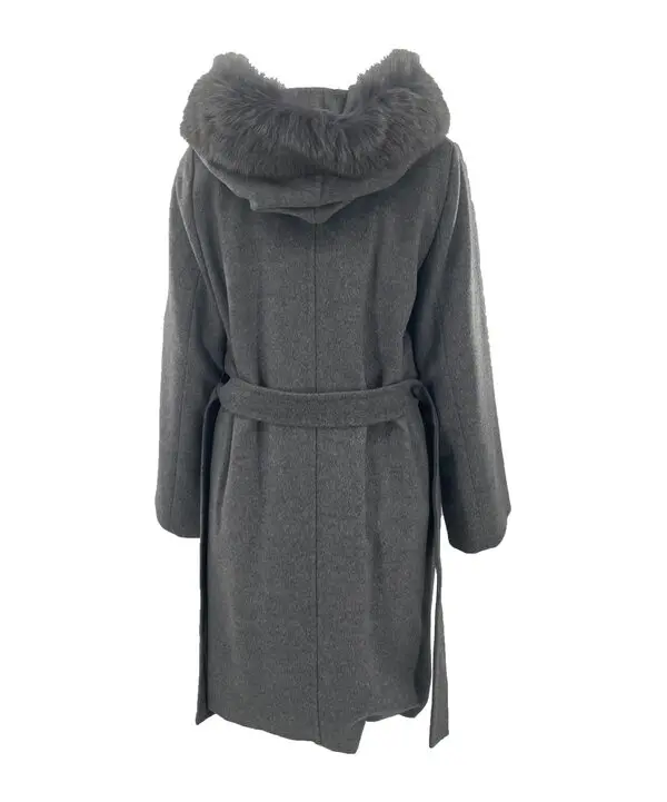 Max Mara Long Sleeved Hooded Coat With Fur Trim And Belt - Black