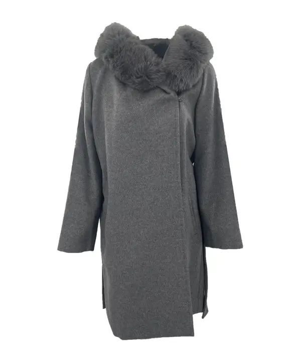 Max Mara Long Sleeved Hooded Coat With Fur Trim And Belt - Black