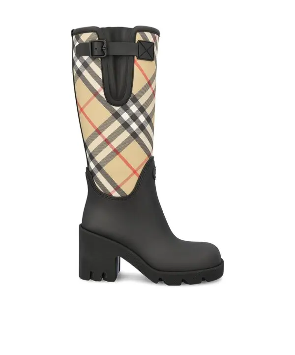 Burberry Check Pattern Buckled Boots