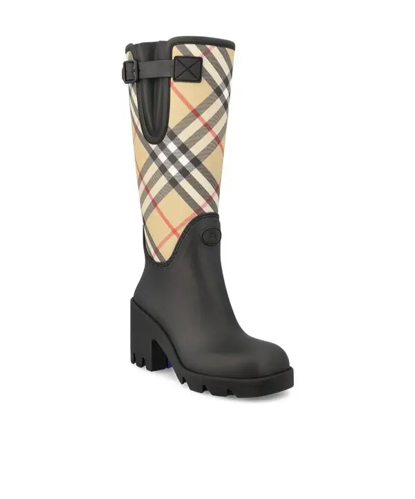 Burberry Check Pattern Buckled Boots