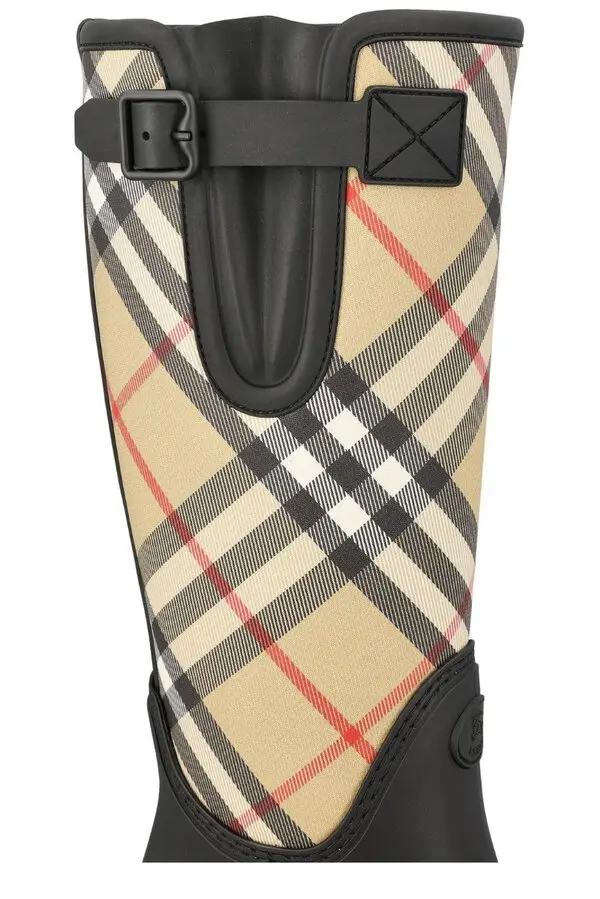 Burberry Check Pattern Buckled Boots