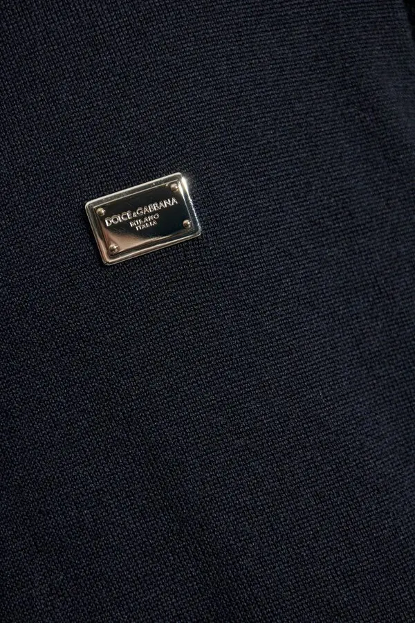 Dolce & Gabbana Dolce Gabbana Logo Plaque Drawstring Hoodie - Black