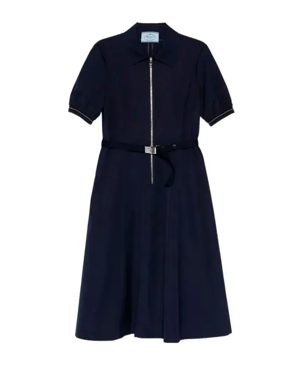 Prada Zip-up Belted Collared Dress
