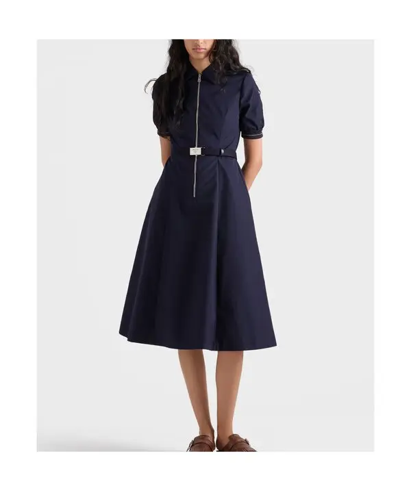Prada Zip-up Belted Collared Dress