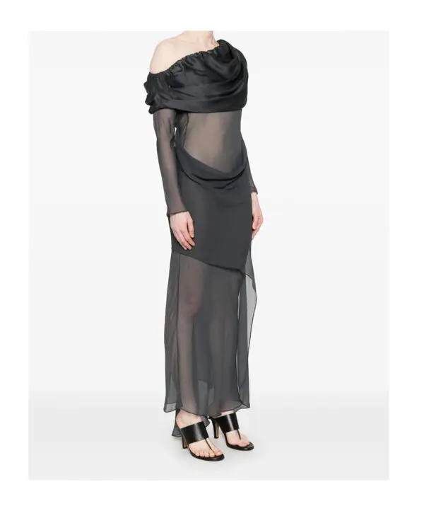 Christopher Esber Sheer Draped Off-the-shoulder Maxi Dress