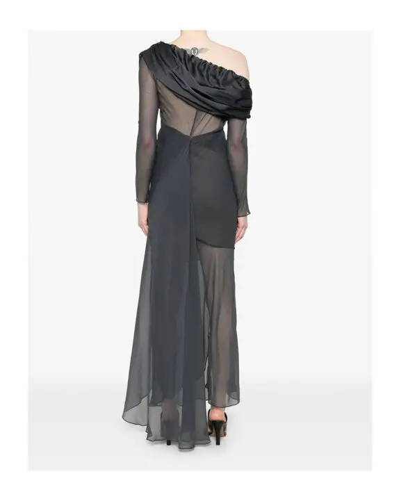 Christopher Esber Sheer Draped Off-the-shoulder Maxi Dress