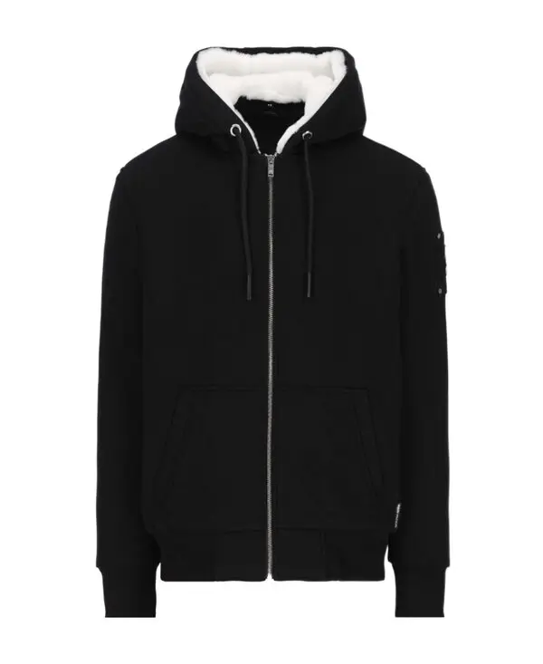 Moose Knuckles Logo Plaque Drawstring Zipped Hoodie - Black