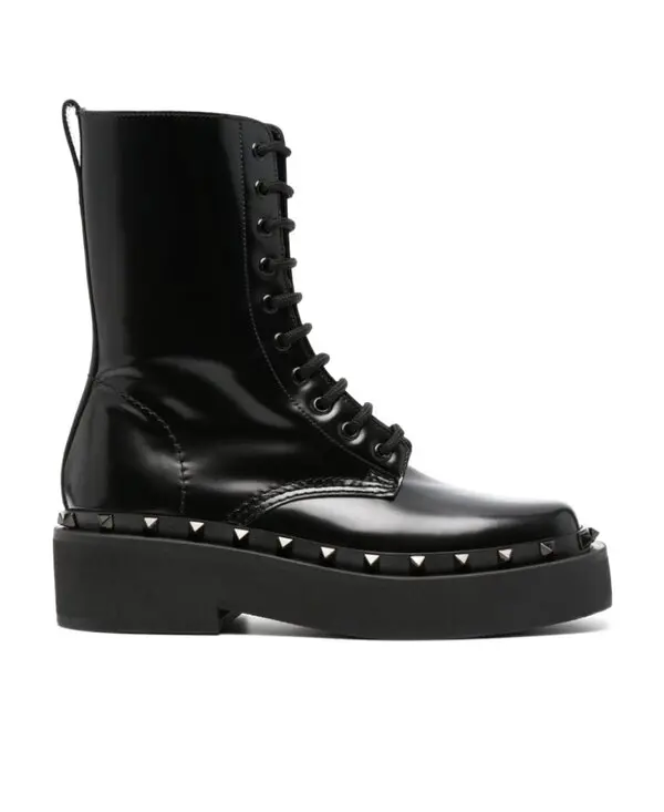 Valentino Garavani Rockstud Embellished Leather Lace-up Boots