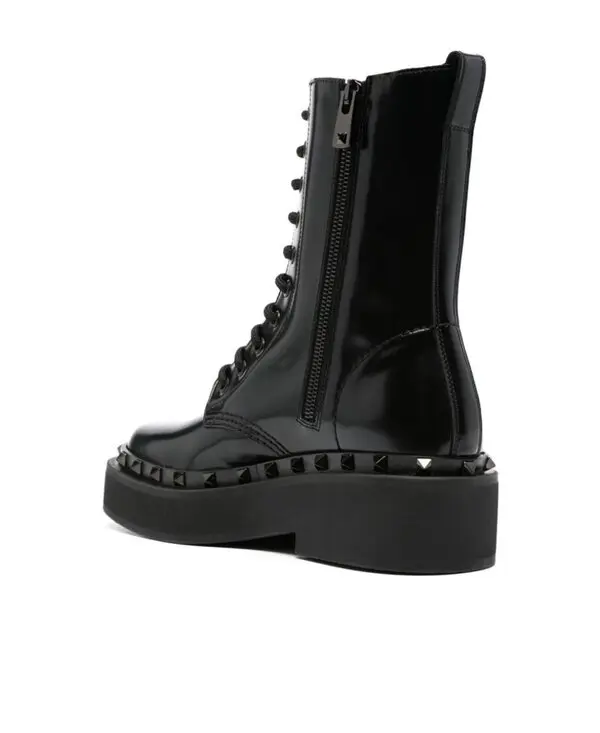 Valentino Garavani Rockstud Embellished Leather Lace-up Boots