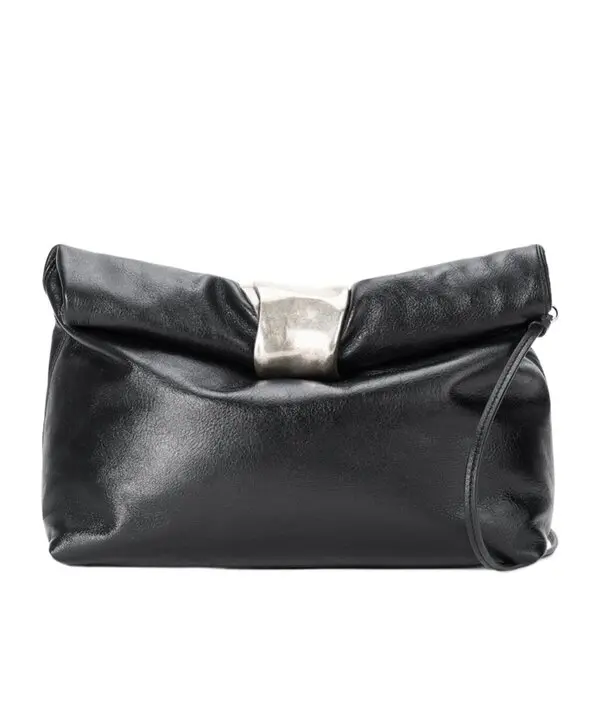 Staud Leather Zipped Clutch With Rolled Detail