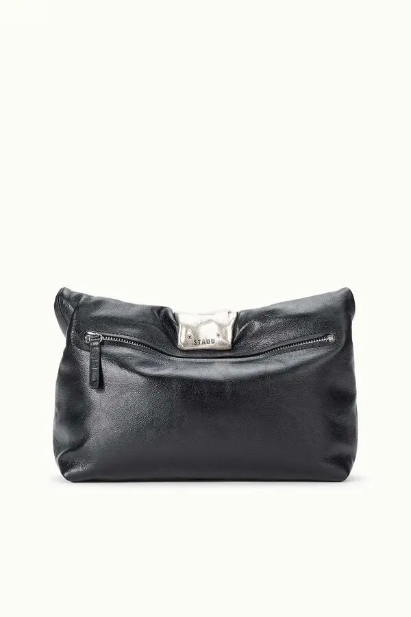 Staud Leather Zipped Clutch With Rolled Detail